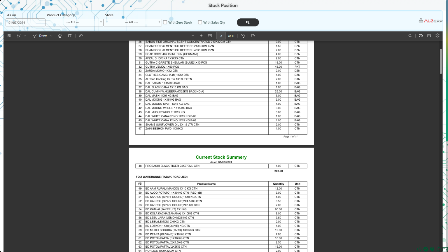 Stock Position Report - ALZERP Knowledgebase